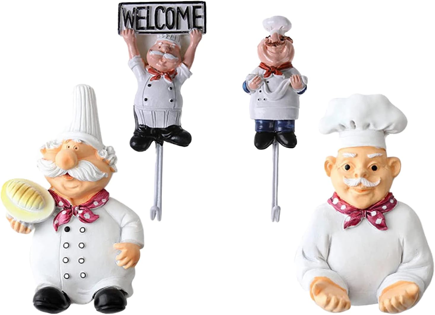 Amazon.com: Lysumasin 4 Pcs French Chef Figurine Wall Hooks Fat Chef ...