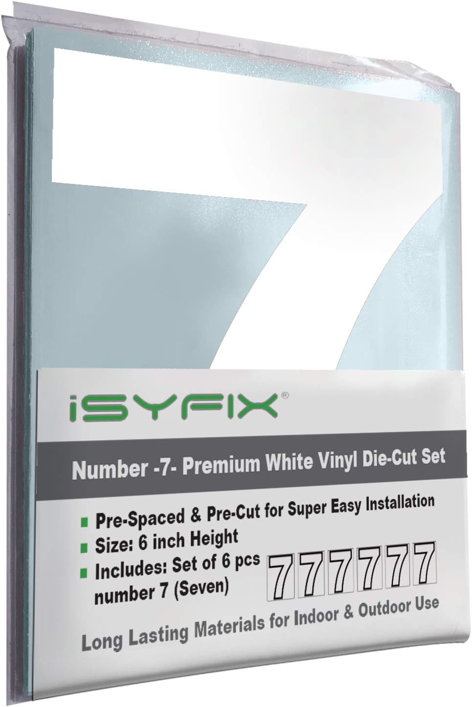 Amazon.com: iSYFIX White Vinyl Number 7 (Seven) Stickers - 6 Pack 6 ...