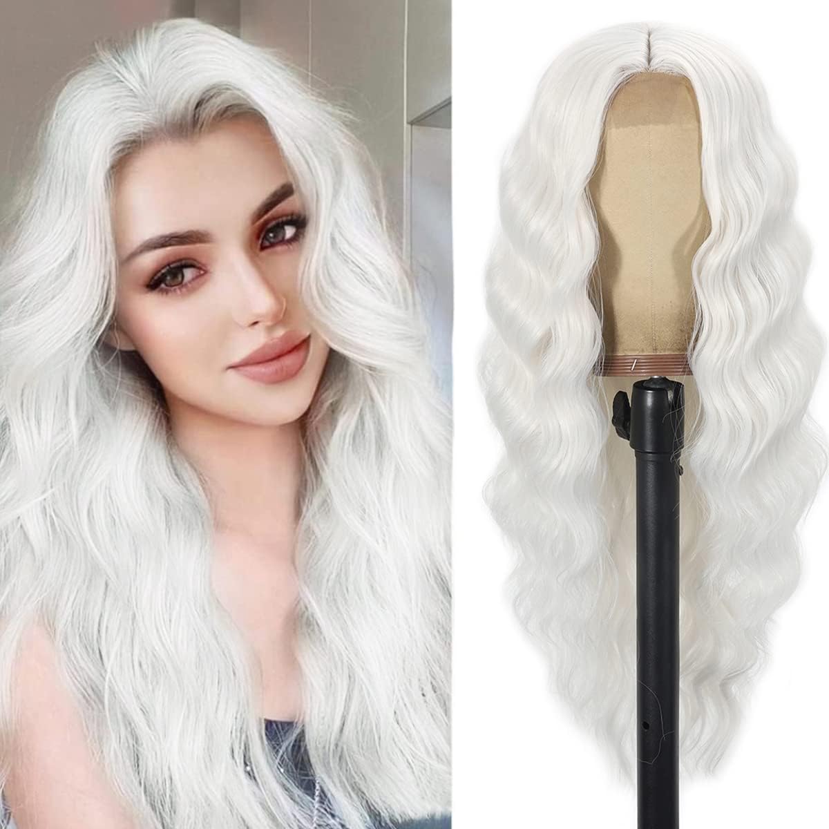 Amazon.com : Dai Cloud White Long Curly Wigs for Women With bangs ...