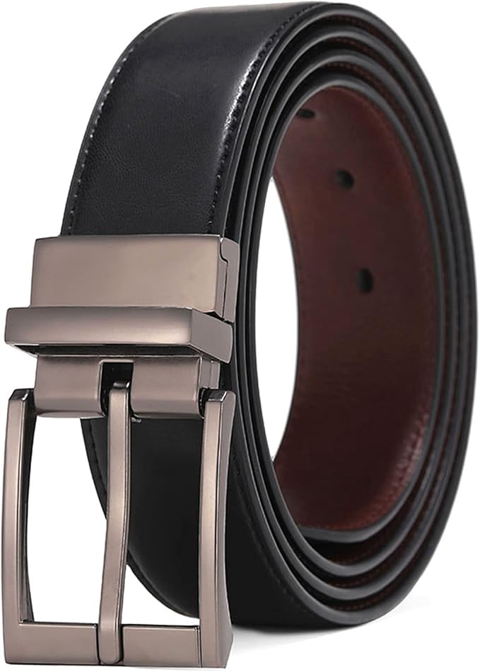 Men's Belt Double-sided Buckle Leather Business Men's Belt Sides Color ...