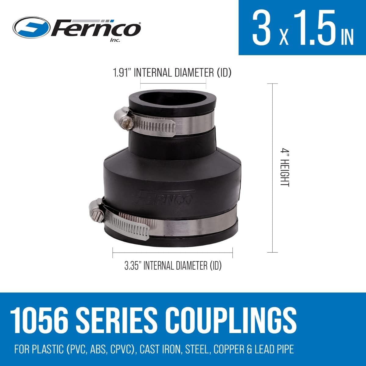 Buy Fernco 2-Pack 1056-315 3-in. x 1-1/2-in. Flexible PVC Reducing Pipe Coupling for Cast Iron ...