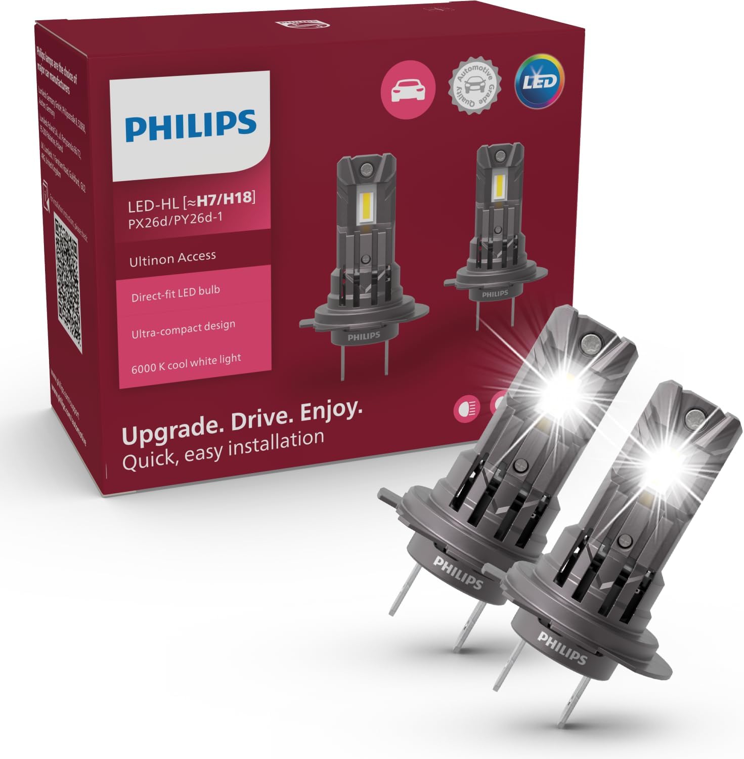 Philips Ultinon Access LED lampadina fari auto (H7), ultra-compact direct-fit, +80%, 6.000K, set ...