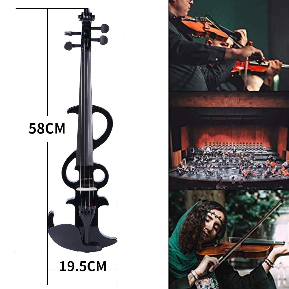 MIRIO Electric Violin 4/4 Full Size, Black Silent Electric Violin Kit ...