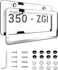 Amazon.com: Deselen Gloss Silver License Plate Frame - 2-Hole Sleek Style, Stainless Steel ...