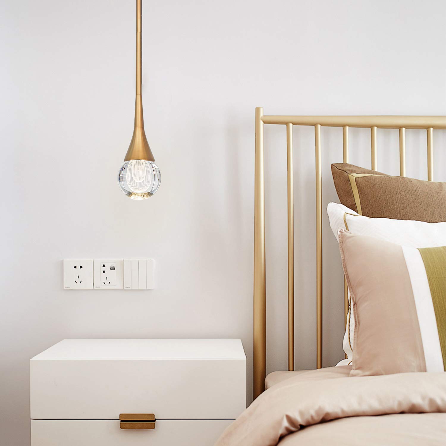 MOTINI 1-Light Teardrop Crystal Pendant Light in Gold Brushed Brass ...