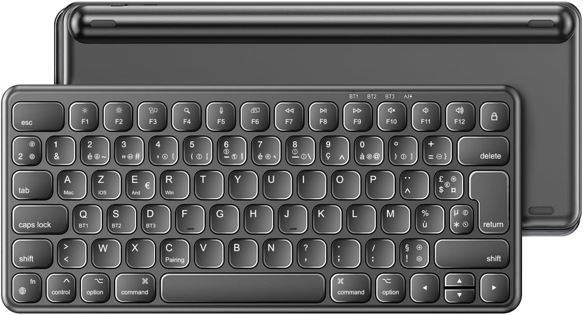 iClever Clavier Bluetooth, Clavier sans Fil Rechargeable USB-C, Multi-dispositifs avec 3 Canal ...
