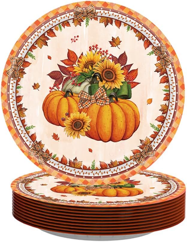 Amazon.com: BWDCQMX Fall Leaves Paper Plates for Thanksgiving Pumpkin ...