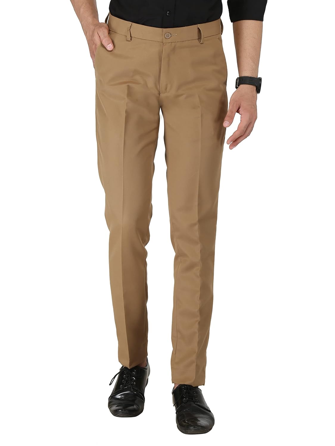 Buy USQUARE Men Khakhi Slim Fit Formal Trousers | Formal Pants for ...