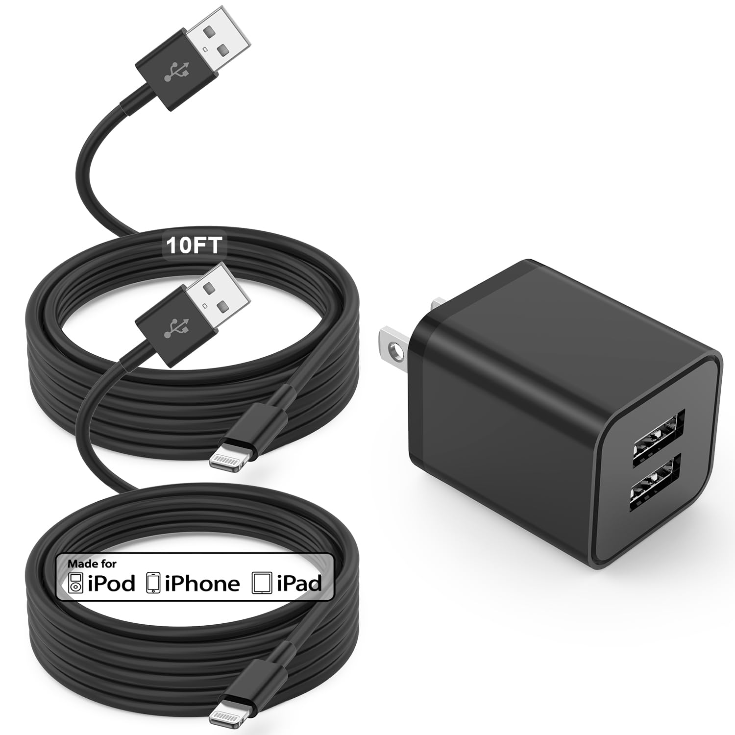 Amazon.com: USB Wall Charger and Lightning Cable 10 ft,[Apple MFi ...