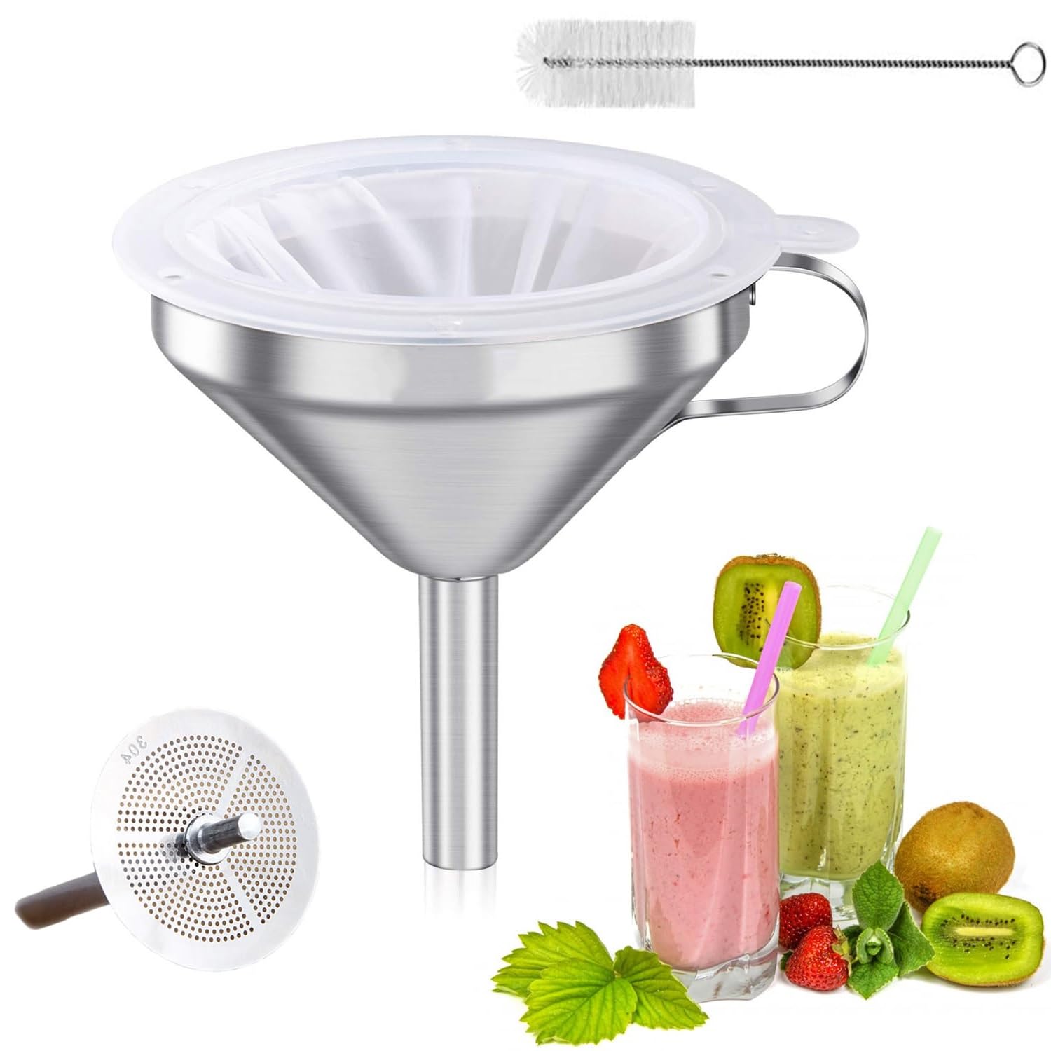 Kitchen Funnels 13cm Stainless Steel Funnel Set with Handle Filter ...