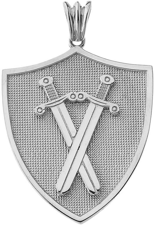 Amazon.com: Elegant 14k White Gold Swords and Shield Protector Pendant ...
