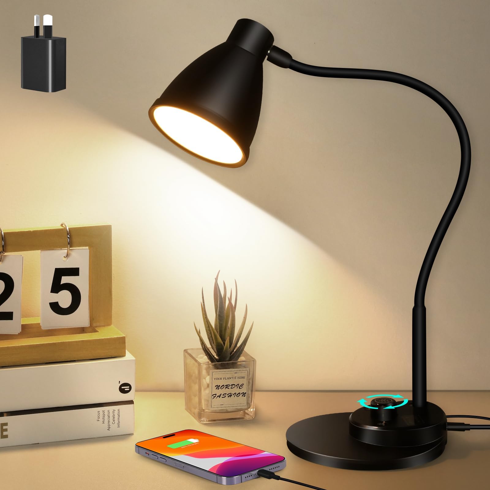 MAYTHANK Cordless Desk Table Lamp Reading Light 40 Led Rechargeable Big ...