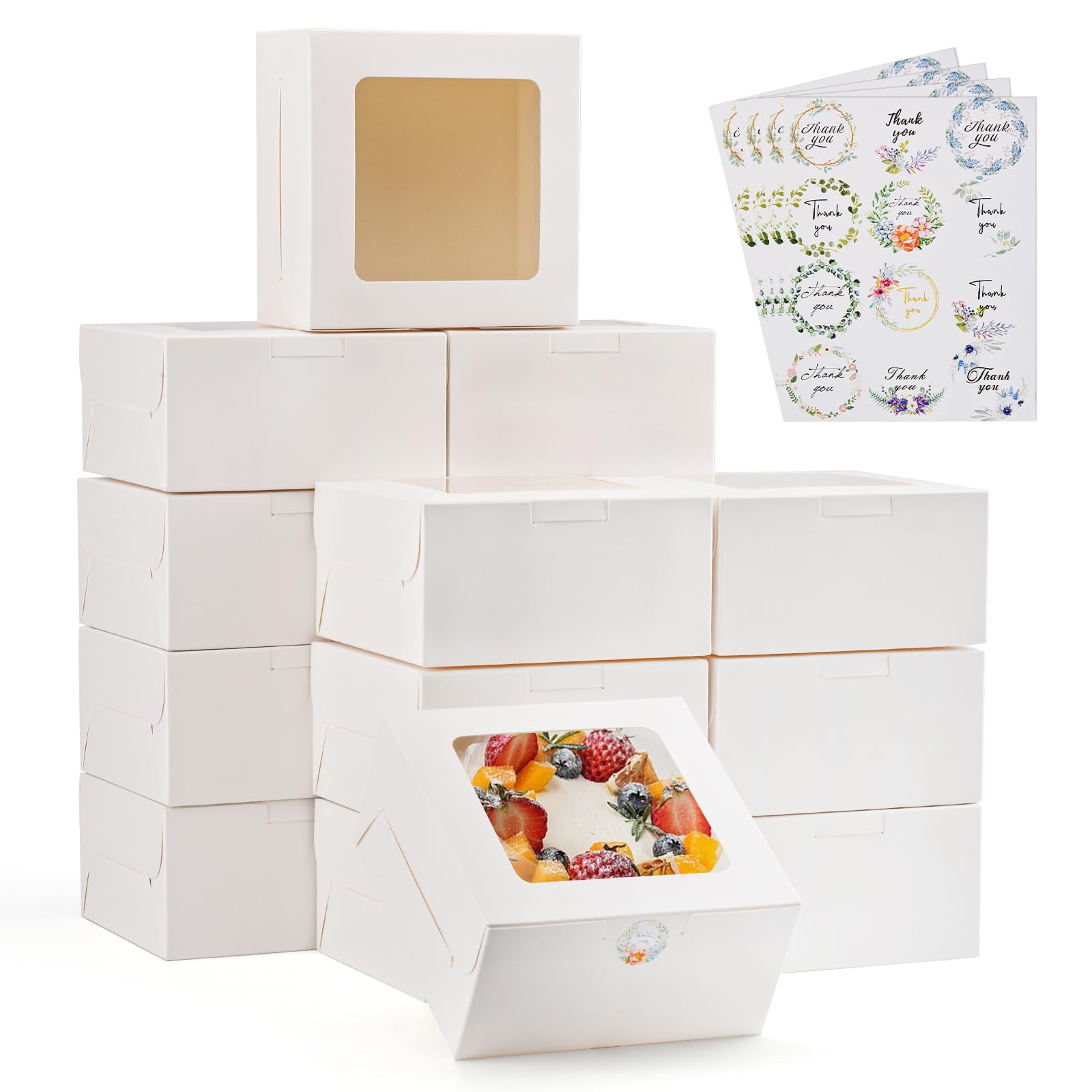 Amazon.com: Cofimkate 20pcs White Small Bakery Boxes with Window, 4x4x2 ...