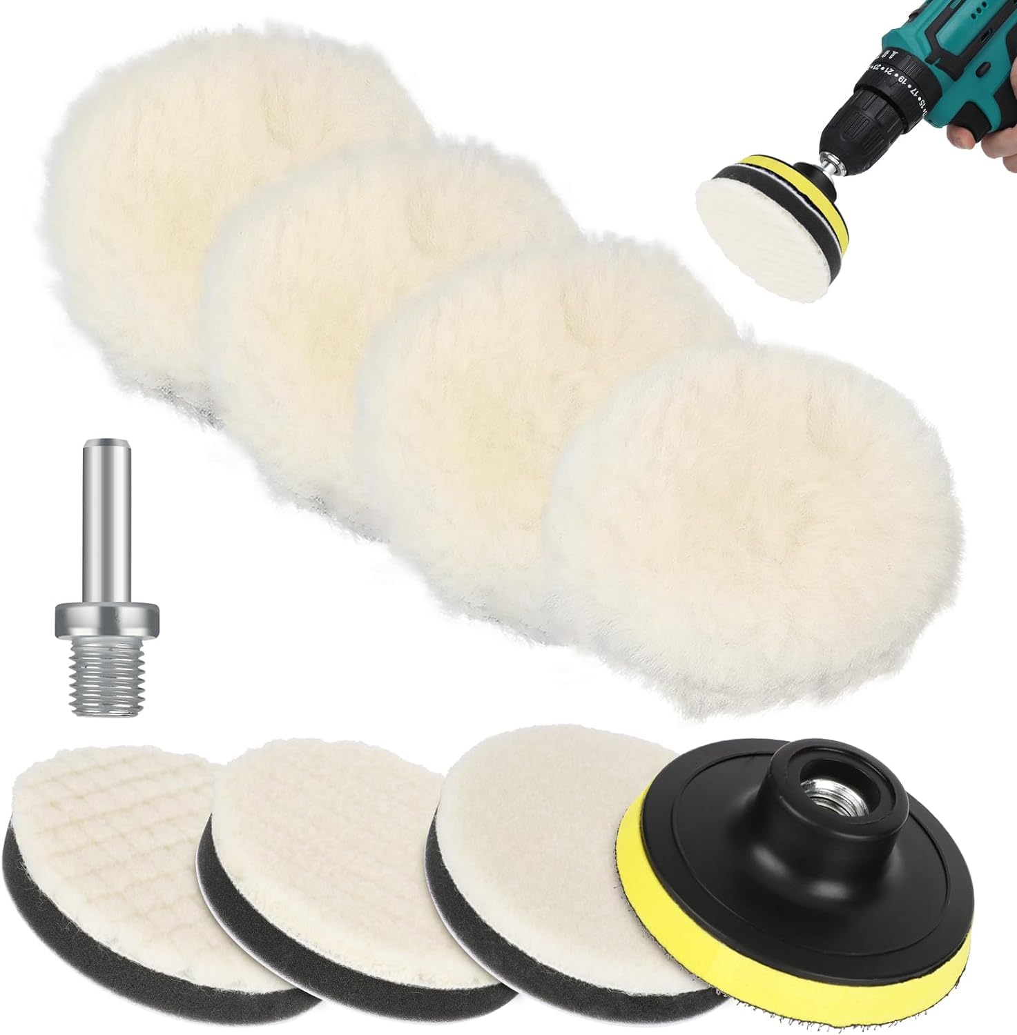 Linkstyle 9PCS 3Inch Wool Polishing Buffing Pad, Polisher Pads with ...