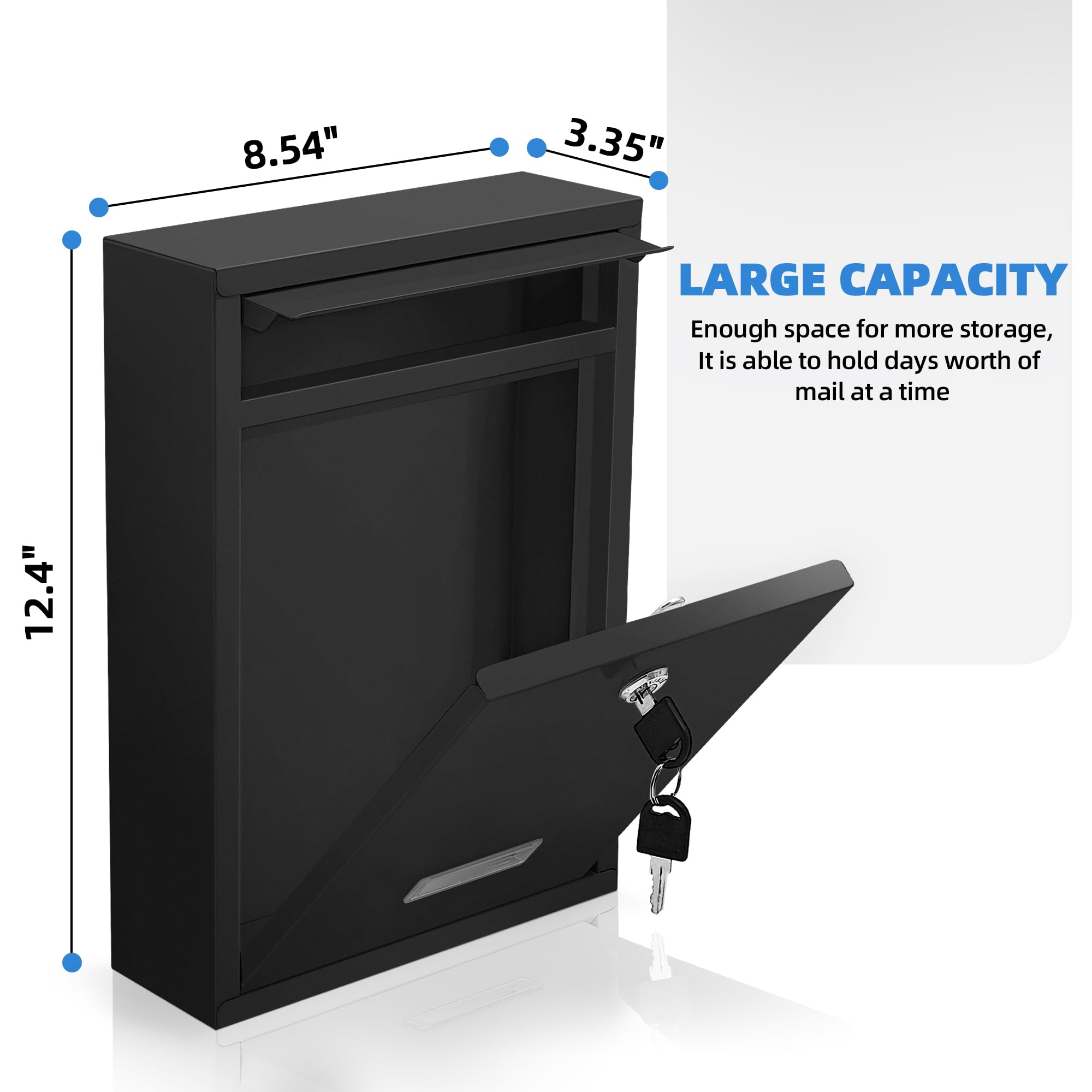 Mailbox Wall Mounted, Key Lock Mail Boxes, 3.3″ D x 8.5″ W x 12.6″ H ...