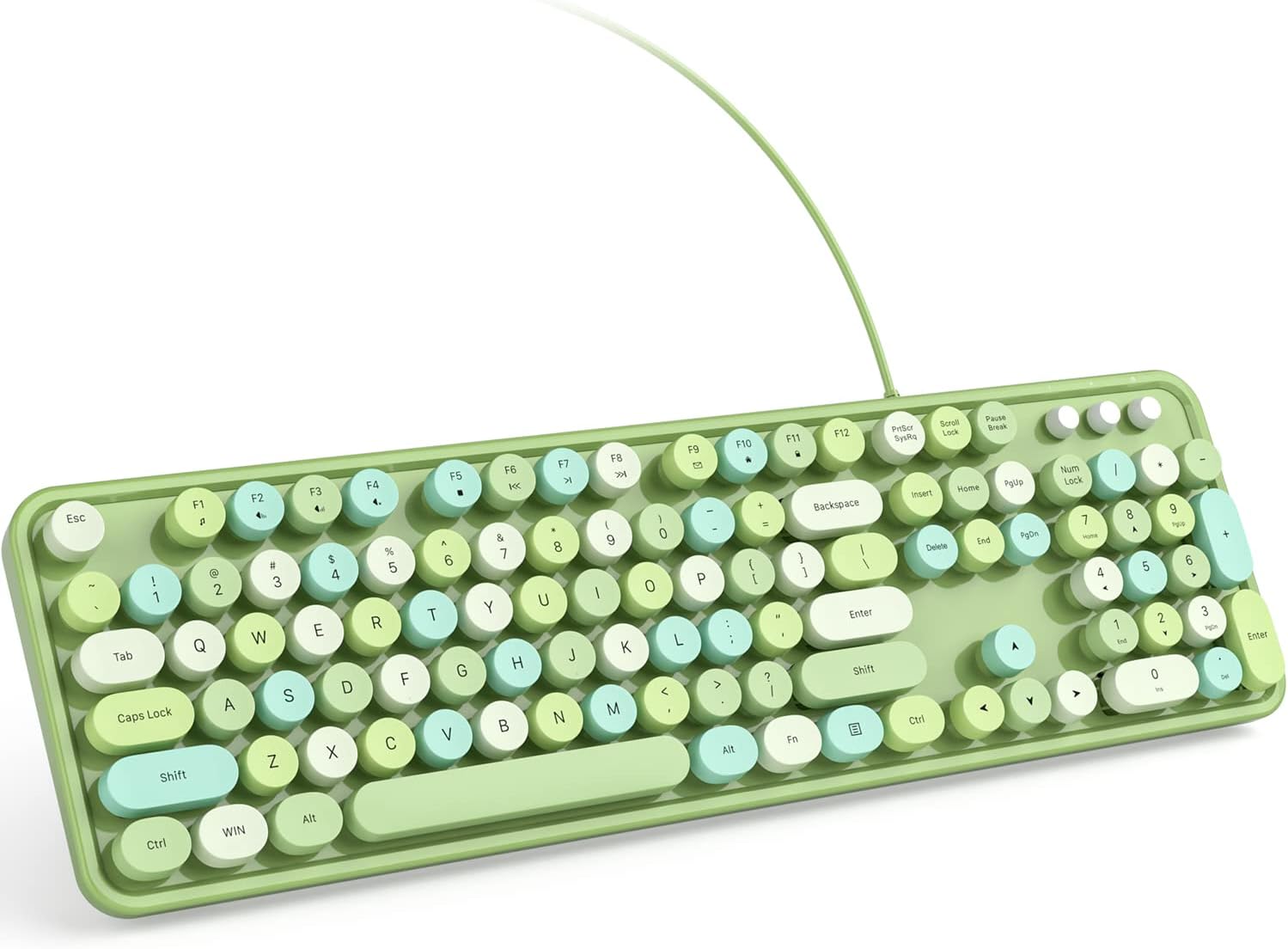 KNOWSQT Wired Computer Keyboard - Green Colorful Full-Size Round ...