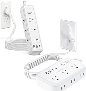 Amazon.com: 2 Pack 10 ft Flat Extension Cord, Flat Plug Surge Protector ...