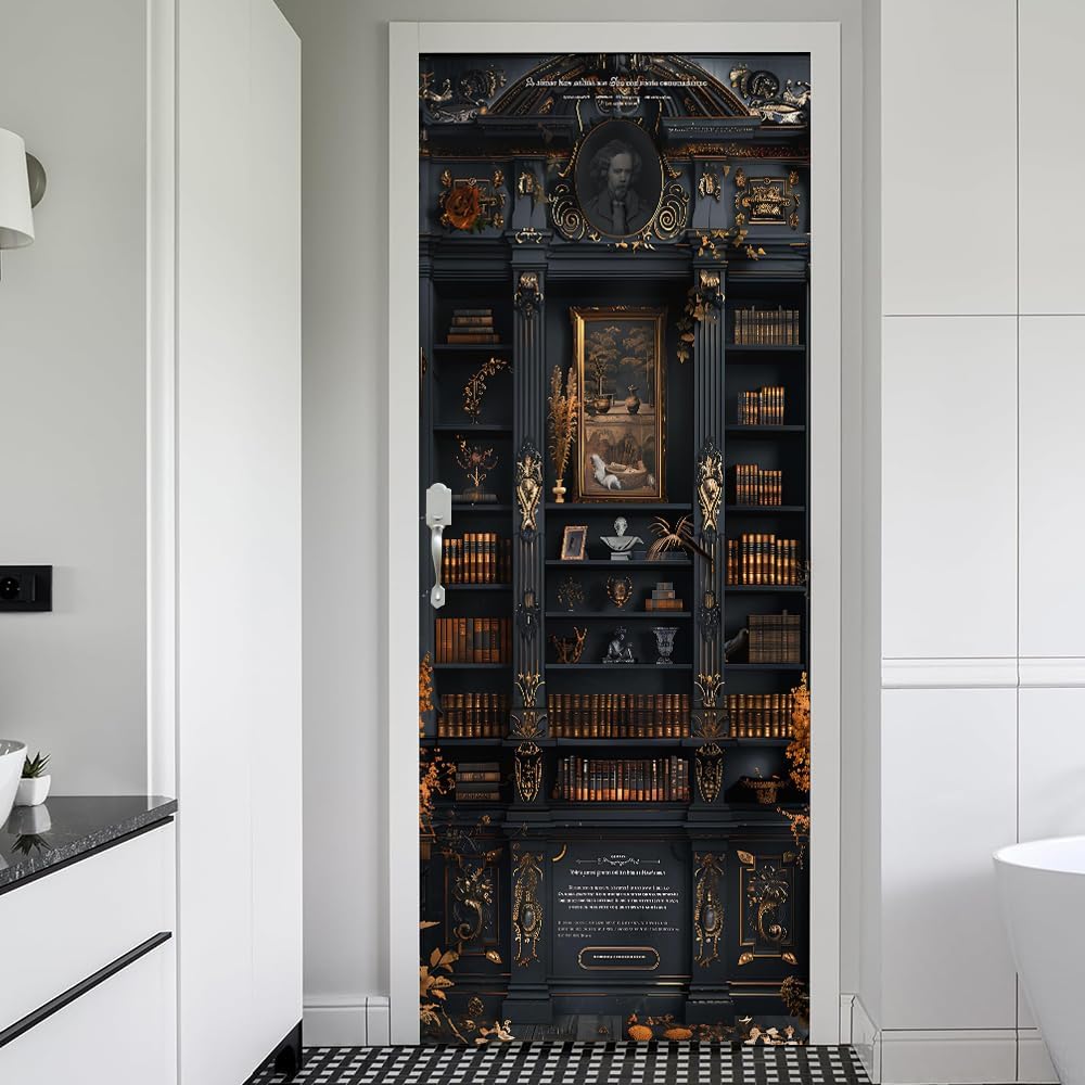 Amazon.com: REDAMANCY 30.7"x79" Antique Black Yellow Book Shelf Peel ...