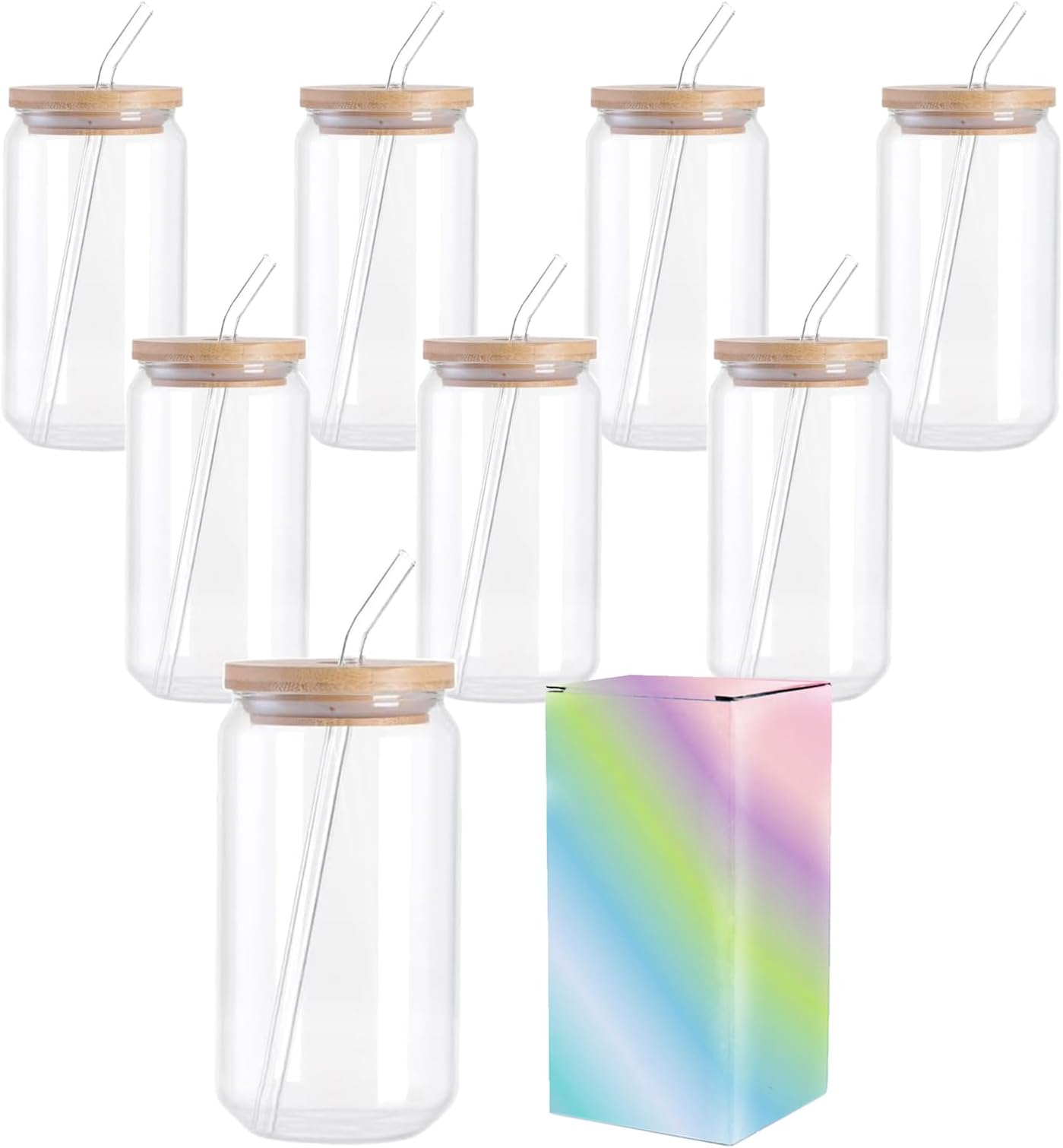 Amazon.com | Laosh 6PCS Frosted Sublimation Glass Cups with Bamboo Lid ...