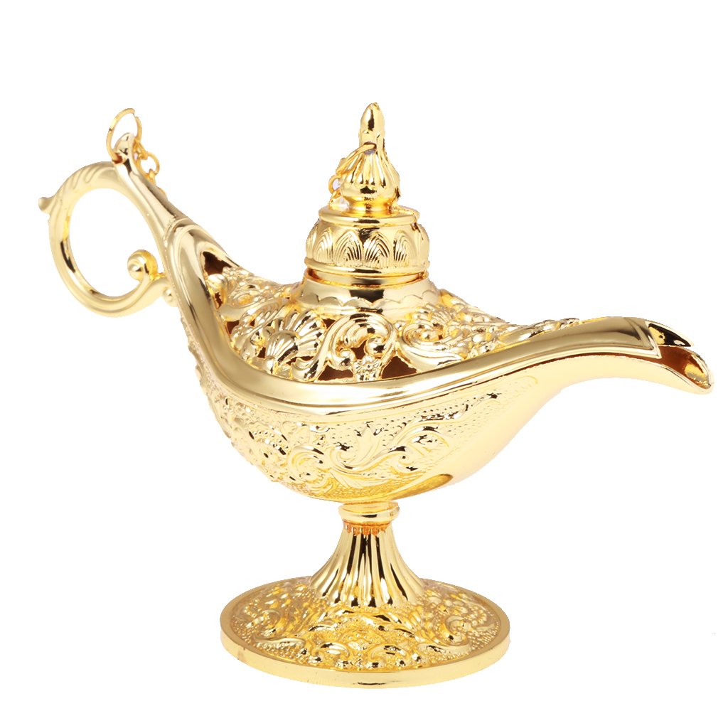 NF&E Golden Engraved Oil Lamp Magic Panto Arabian Light Aladdin Genie ...