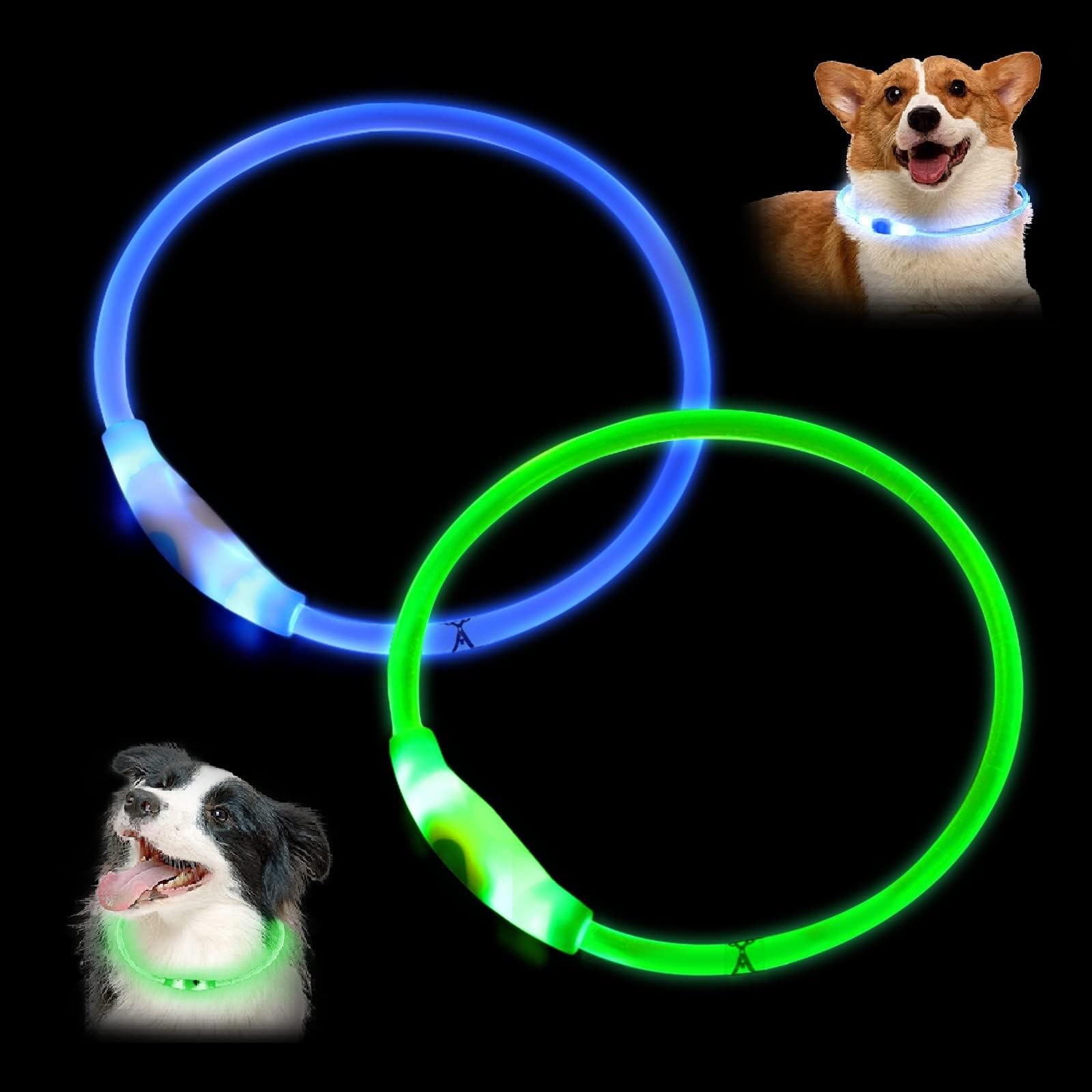 2 Pack LED Dog Collars, 27.5 in Cuttable USB Rechargeable Lighting ...
