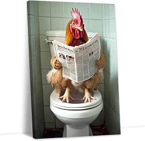 Amazon.com: YMXZHUANSH Chicken Bathroom Wall Art Funny Rooster on ...