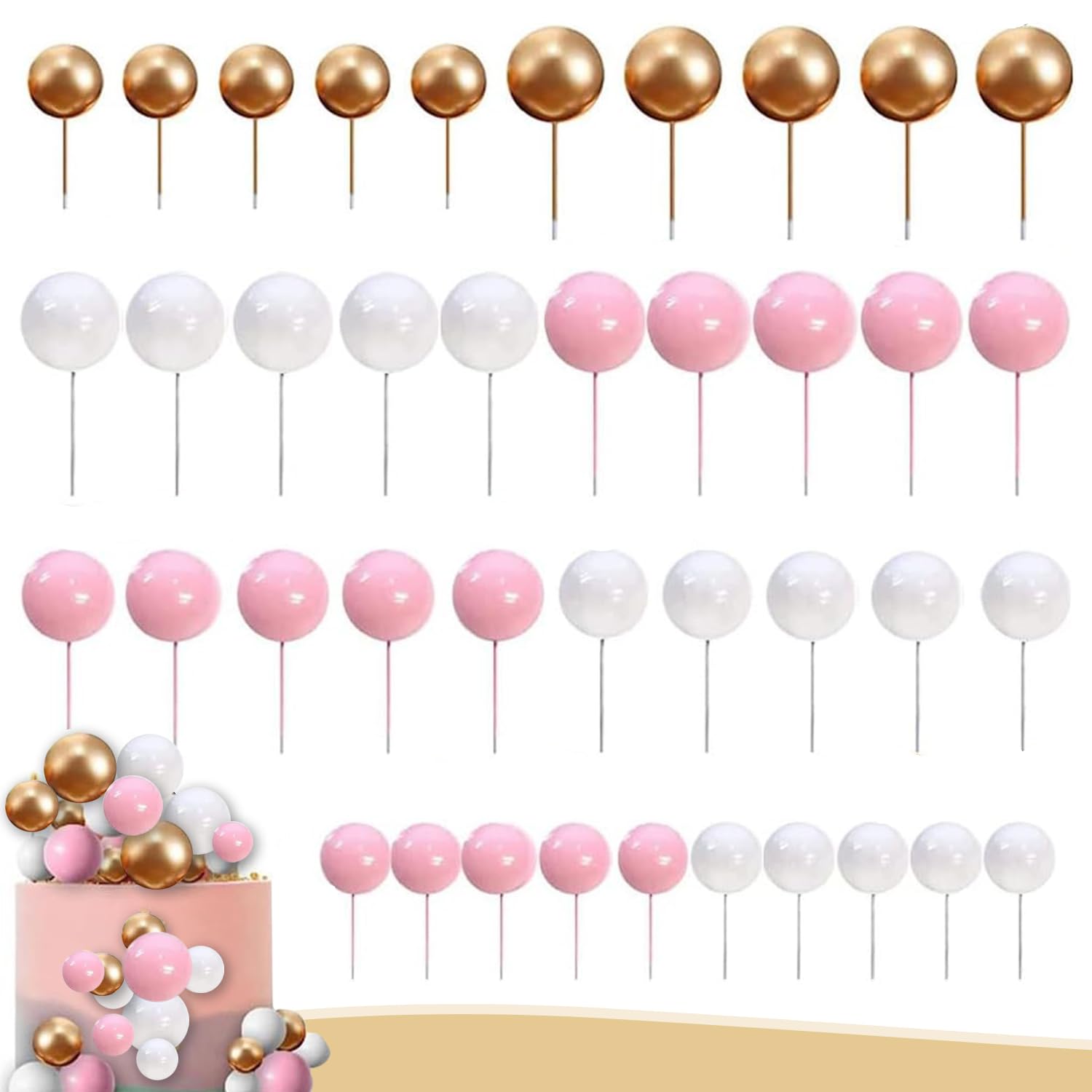 50pcs Cake Decorating Balls, Metal Cake Decorating Tools, White Gold ...