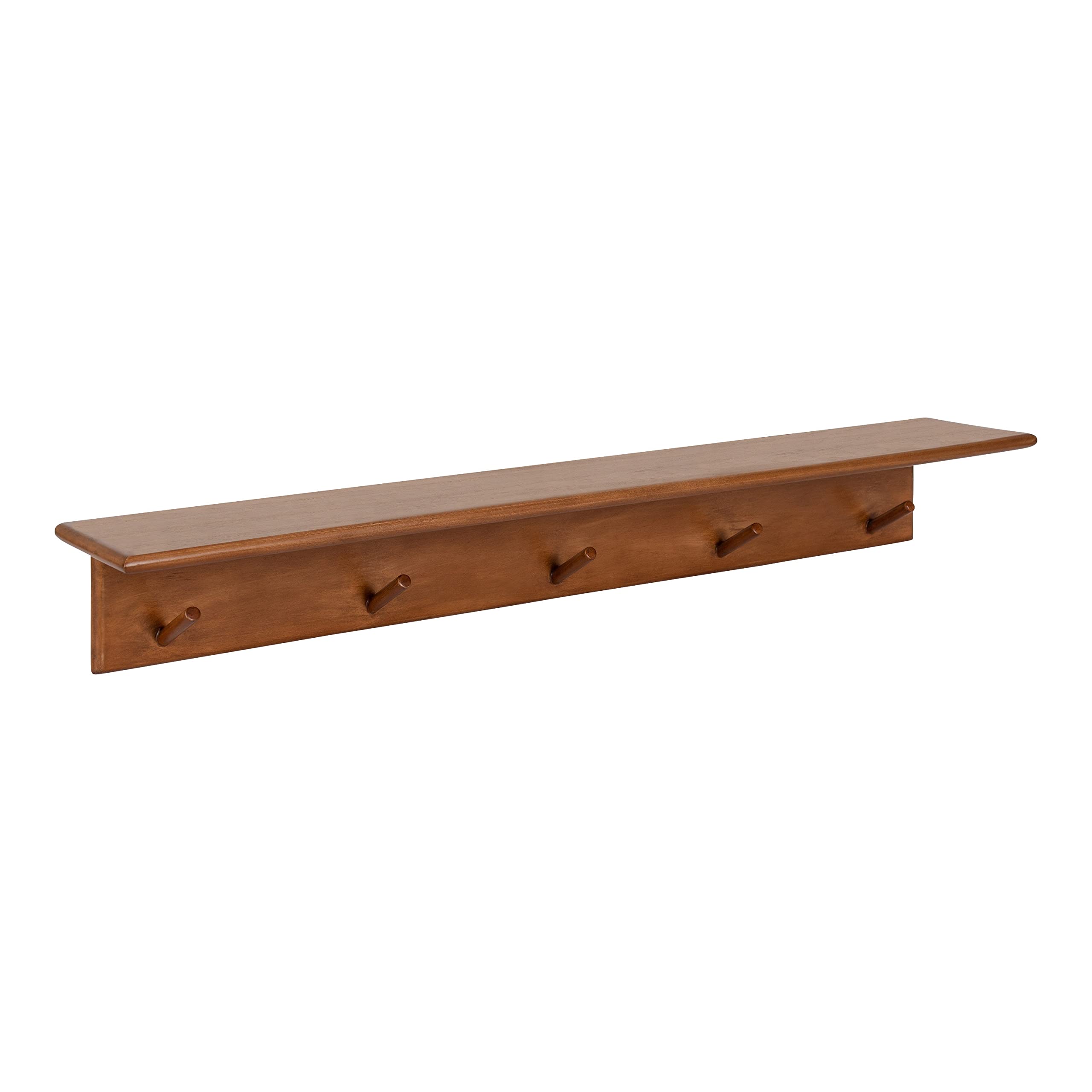 Kate and Laurel Alta Wood Shelf with 5 Posts, 36x5x5, Walnut Brown