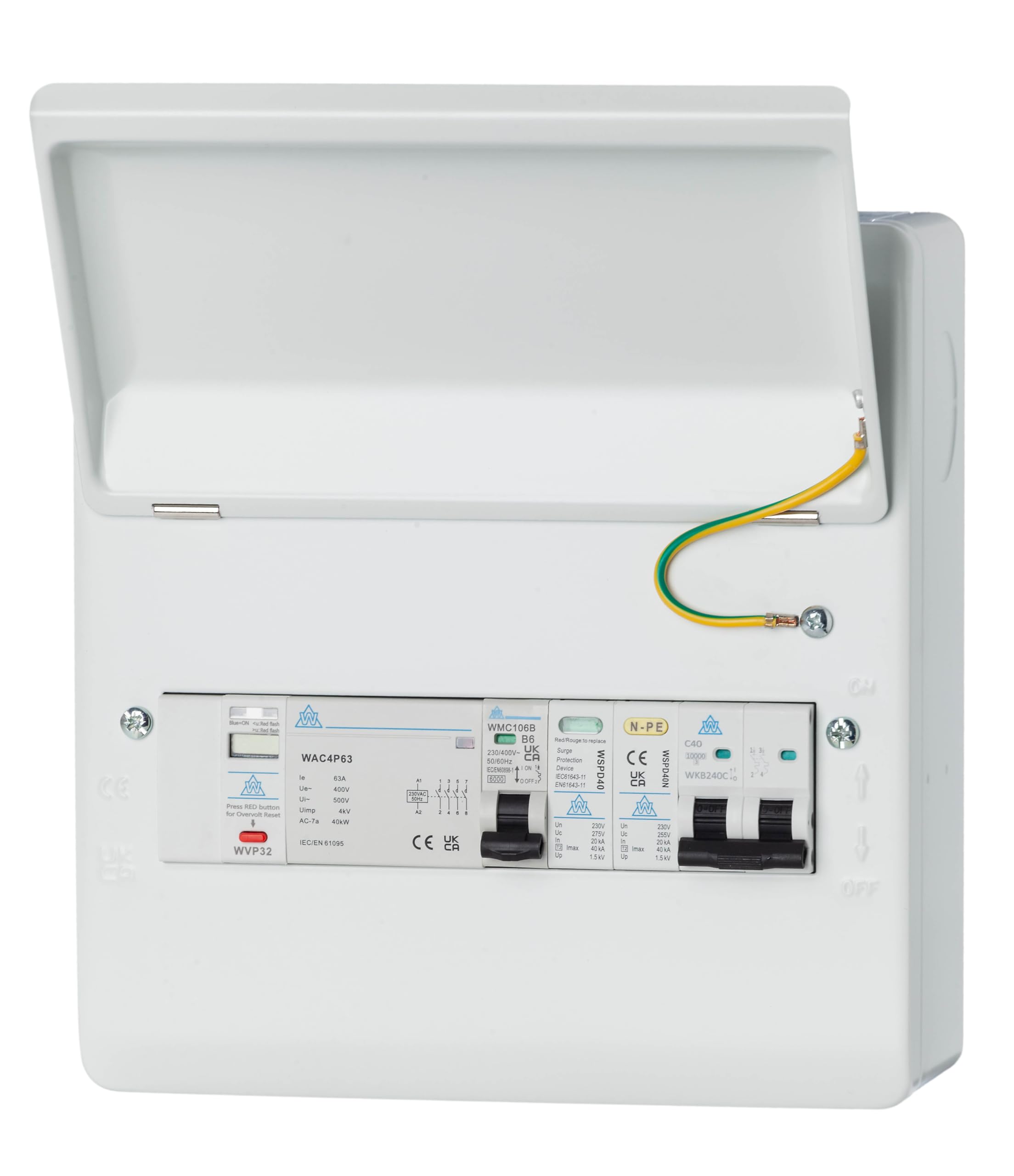 Fitted Consumer Unit IP40 2 Pole 40A Type A RCBO + PEN fault Detection ...