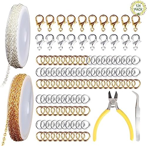 124Pcs Chains for Jewellery Making Kit Silver Plated Necklace Jump ...