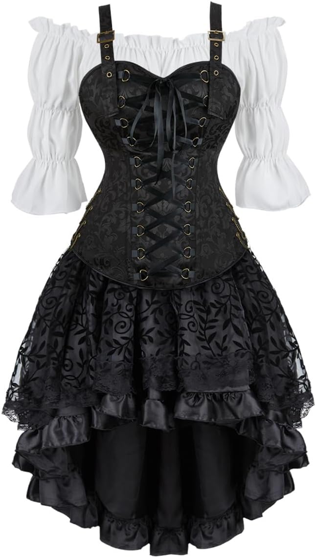 Amazon.com: Kranchungel Steampunk Corset Dress Gothic Corset Pirate ...