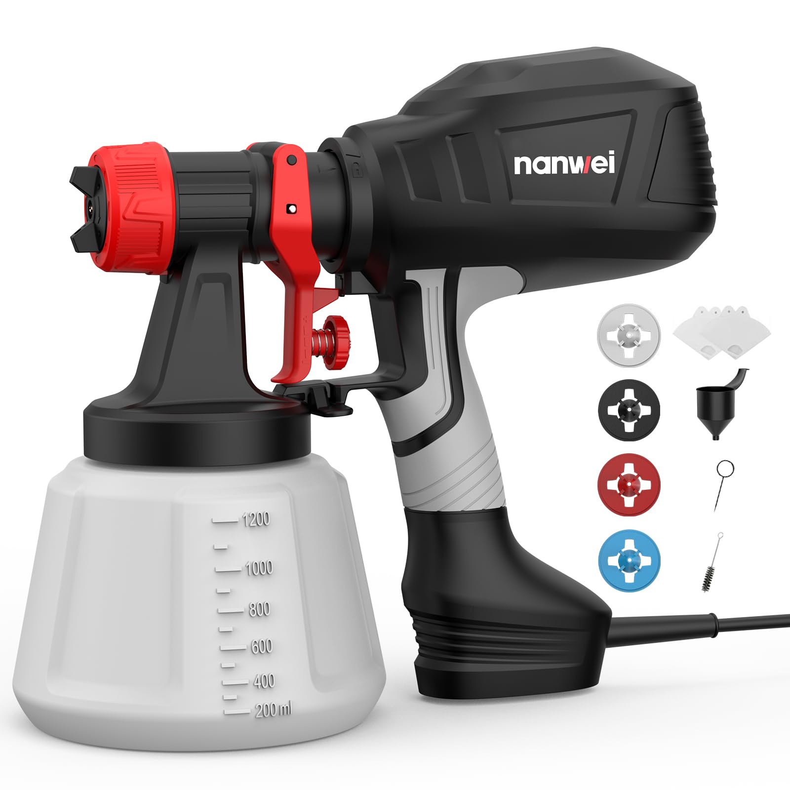 NANWEI Paint Sprayer, 450W HVLP Spray Gun with 1200ML Container, Fence ...
