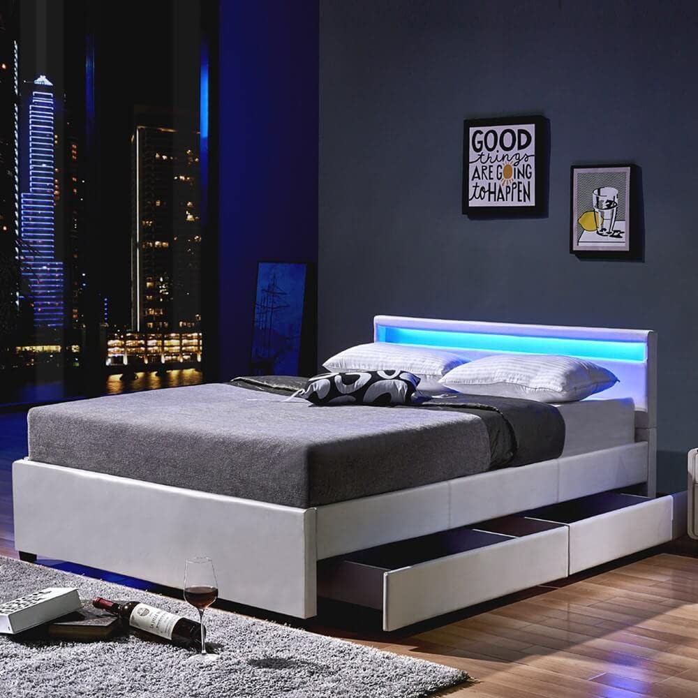 Home Deluxe - LED Bett NUBE - Weiß, 140 x 200 cm - inkl. Lattenrost und ...