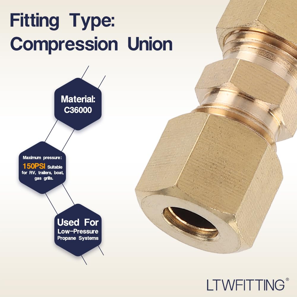 Snapklik.com : LTWFITTING 1/4-Inch OD Compression Union,Brass ...