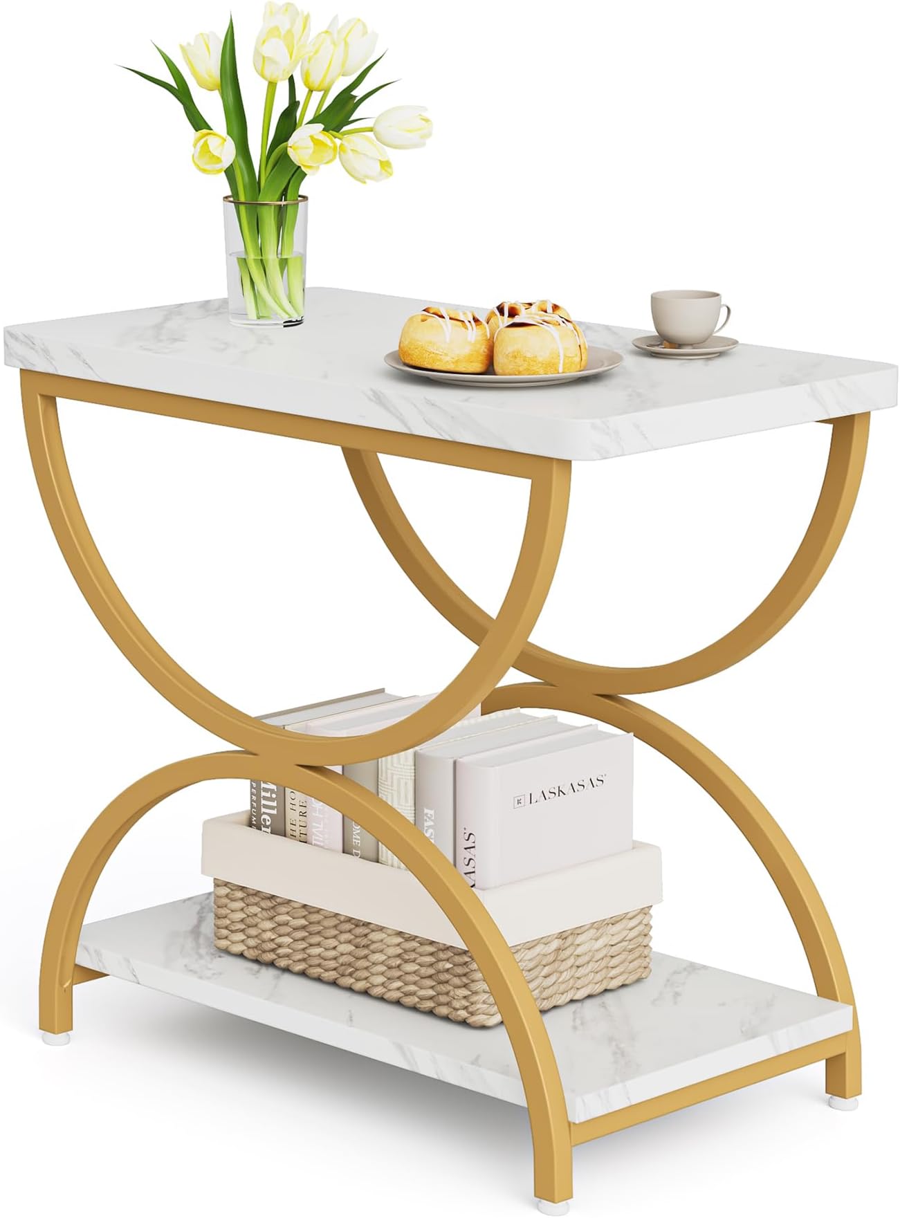 Amazon.com: LITTLE TREE 2 Tiers End Side Table with C-Shapped Metal ...