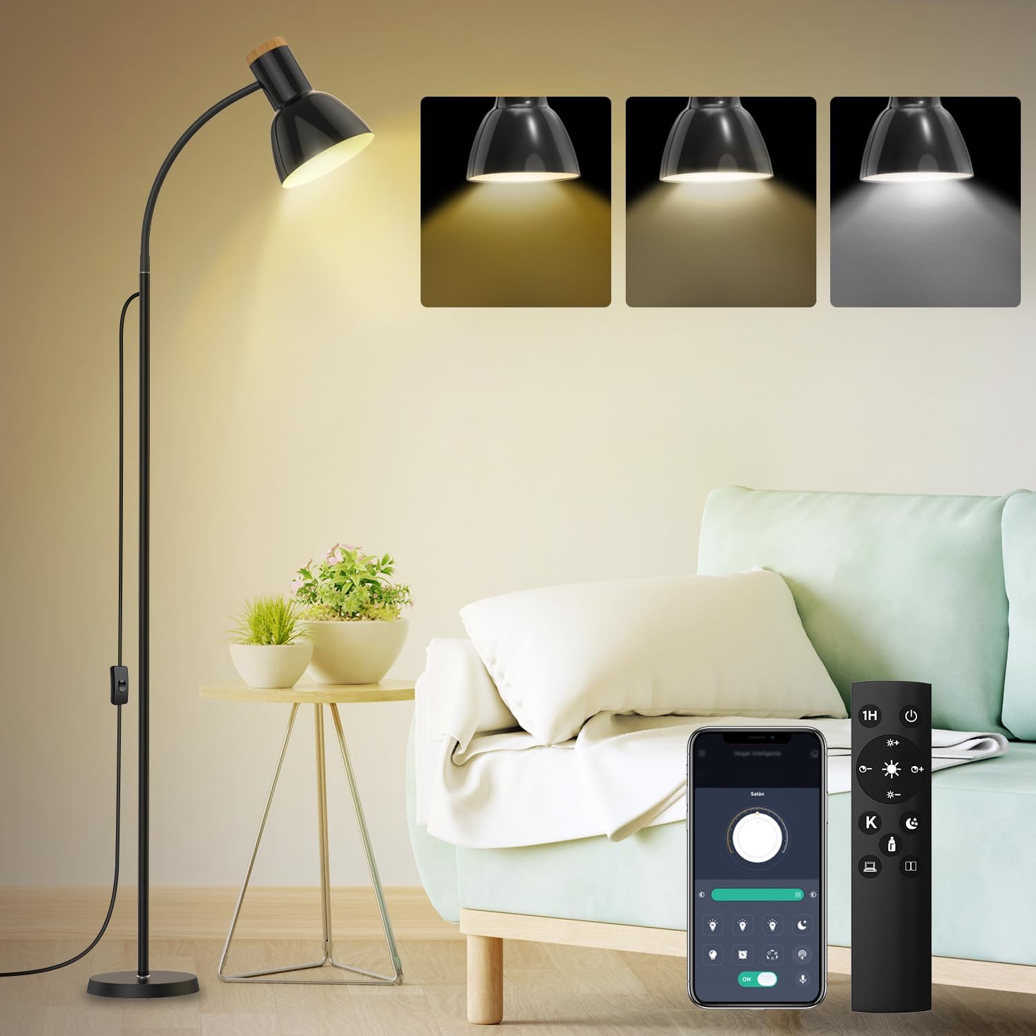 Floor Lamp, Adjustable Floor Lamp with Gooseneck, Heavy Metal Based ...