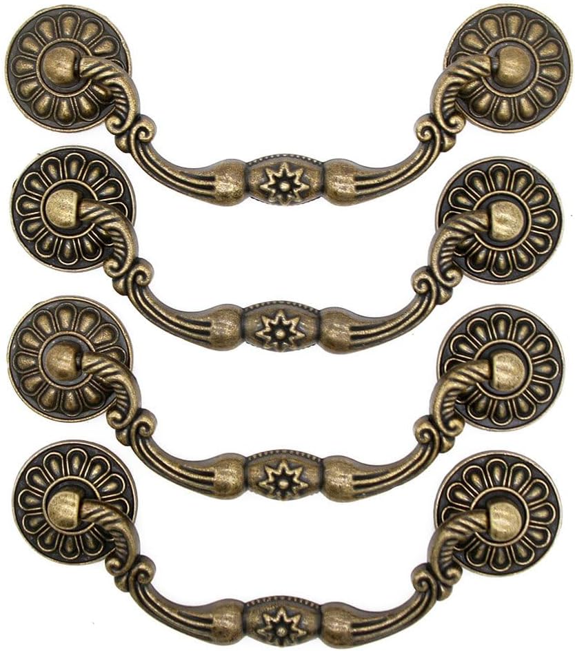 MSolid 4 PCs Vintage Retro Antique Brass Bail Pull Handle for Wooden ...