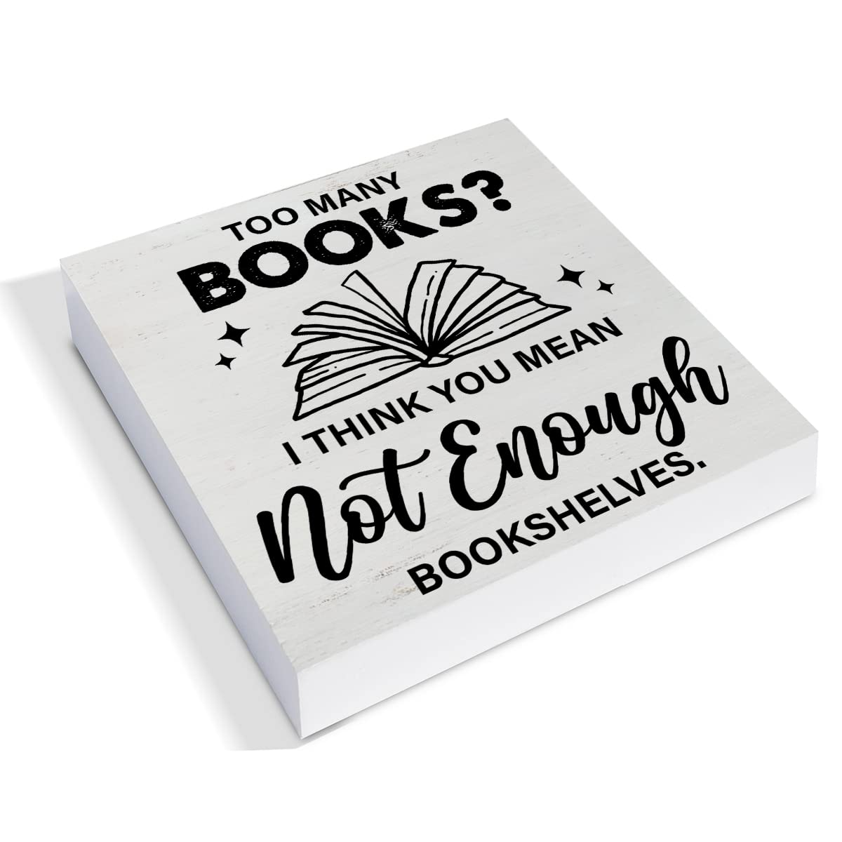Snapklik.com : Bookshelf Wood Box Sign Decor Desk Sign Too Many Books ...