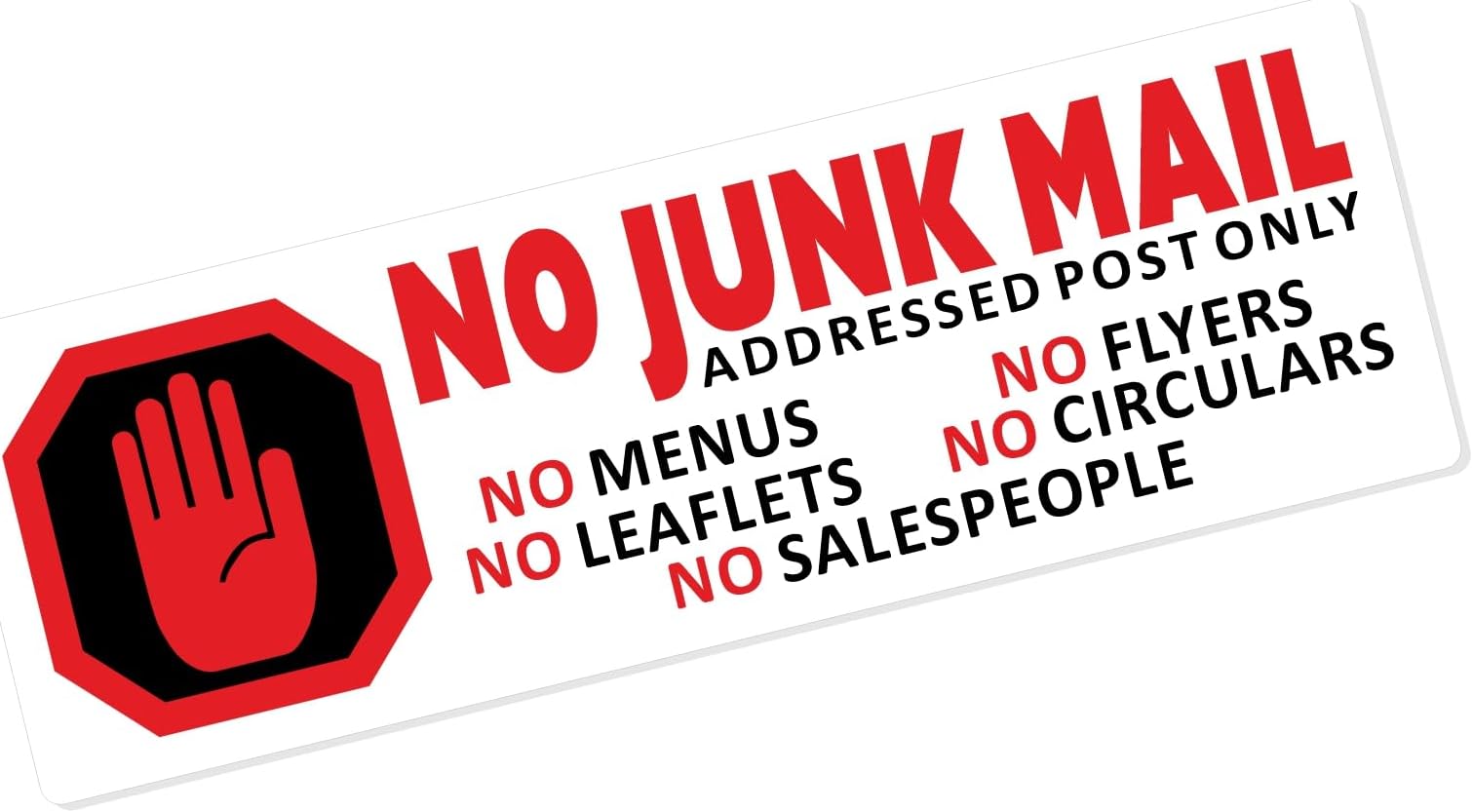 No Junk Mail Self Adhesive Door Sticker - Stop Junk Mail - UV Laminated ...