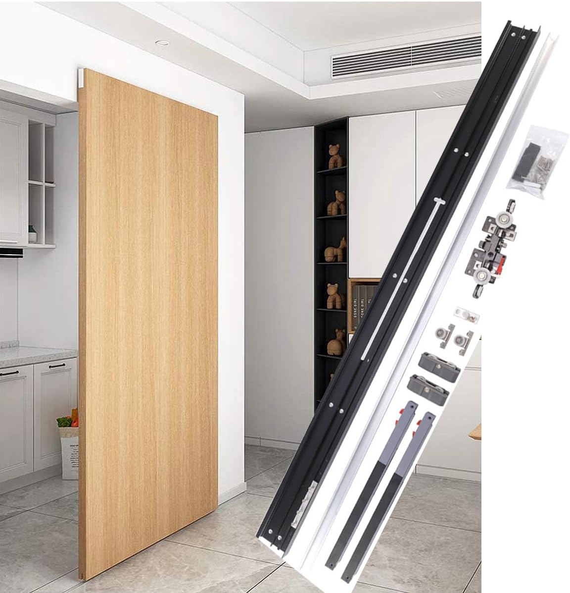 Amazon.com: HOWHY Herrajes y rieles ocultos para puerta corrediza de ...