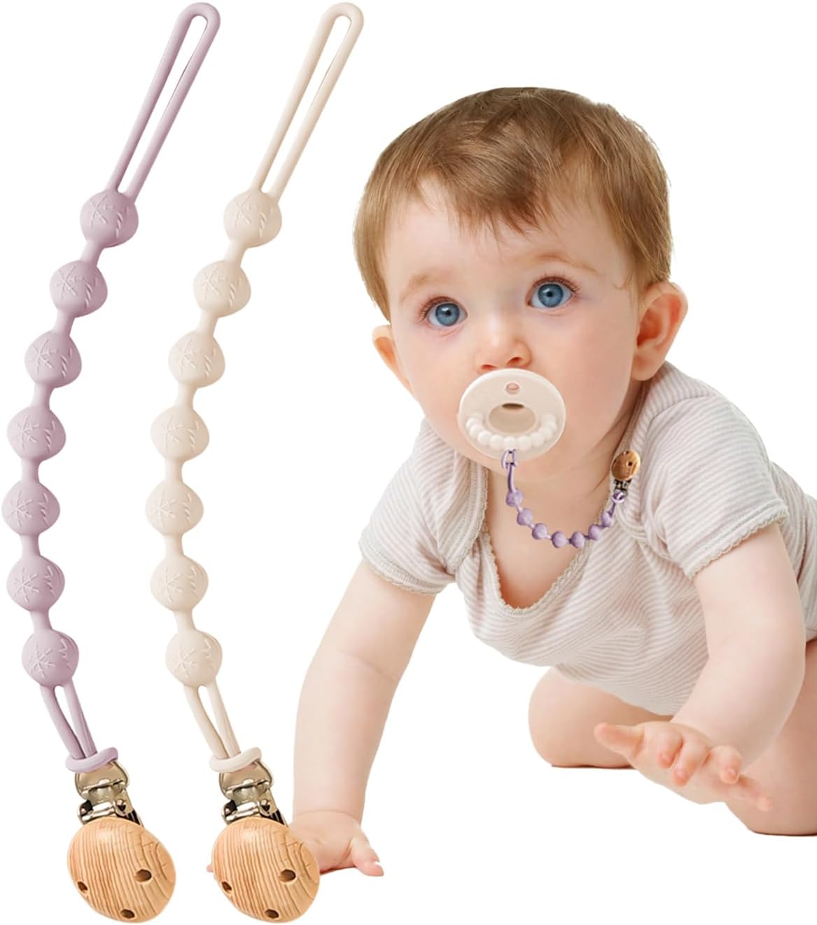 Silicone Dummy Clip, BebeCalin Set of 3 Pacifier Clips for Babies Boys ...