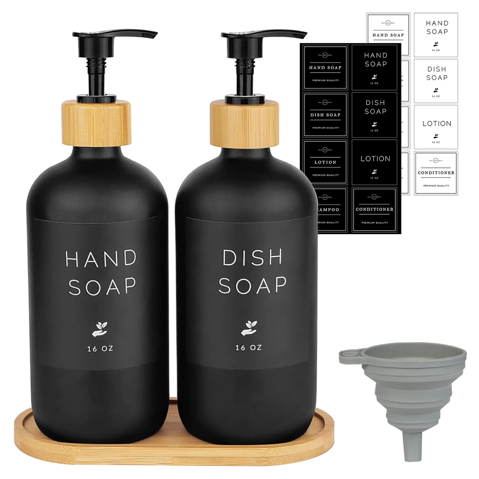 Amazon.com: Dish and Hand Soap Dispenser Set with Bamboo Pumps and Tray ...