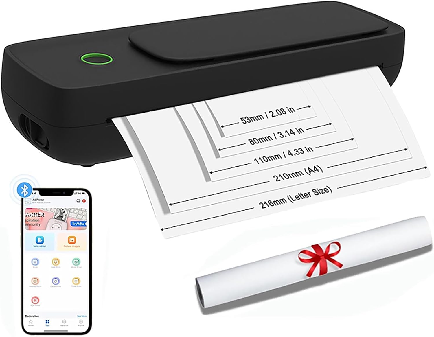 Portable Printer - A4 Inkless Printer - Wireless for Travel Bluetooth ...