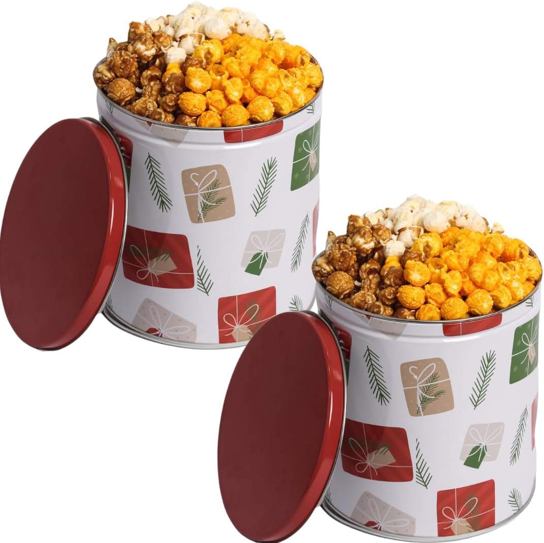 Amazon.com : Christmas Popcorn Tin (2 Pack) - Popcorn Tins with Popcorn ...