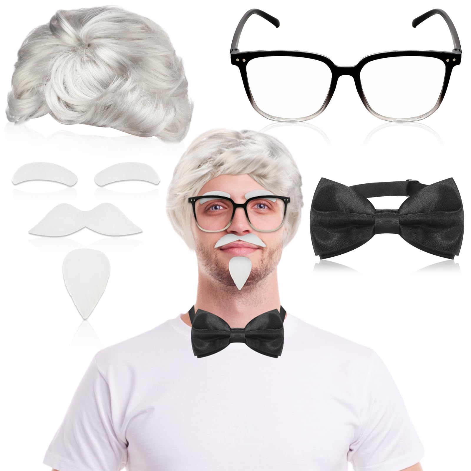 Amazon.com: Jutom 7 Pcs Colonel Costume Set White Wig Moustache for Men ...