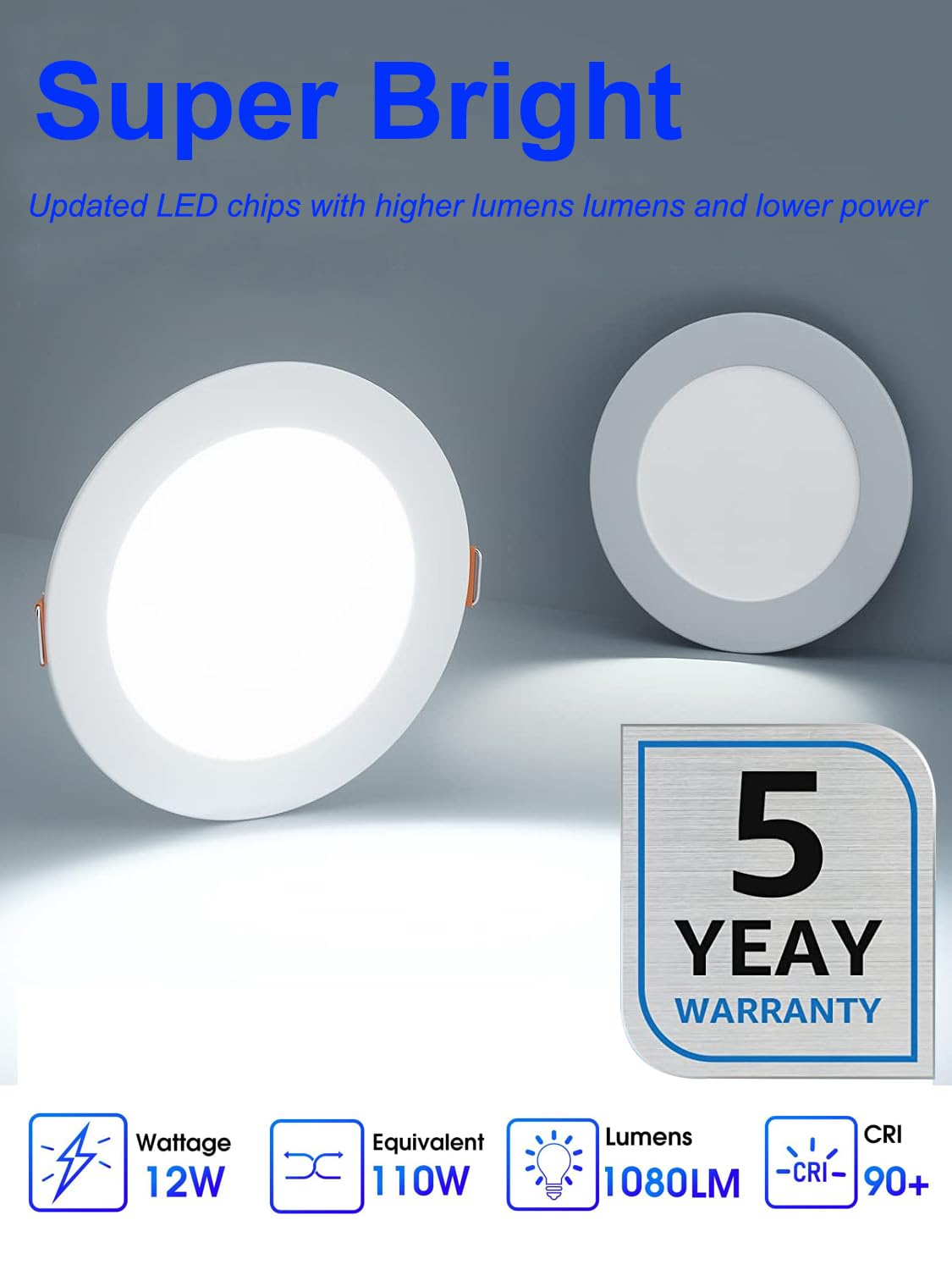 Linluxstar 12 Pack 6 Inch Ultra-Thin LED Recessed Ceiling Light with ...