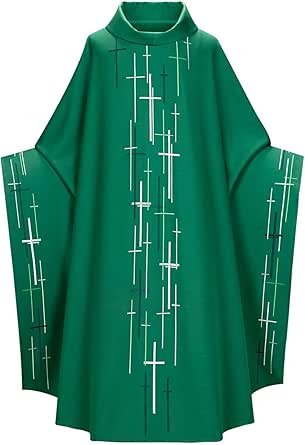 QIGUANDZ Womens Mens Priest Celebrant Chasuble Cross Print Pastor Robes ...