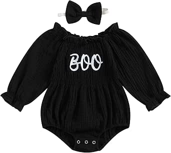 Amazon.com: Lesimsam Newborn Baby Girl Halloween Outfit Embroidery Long Sleeve Smocked Bubble ...