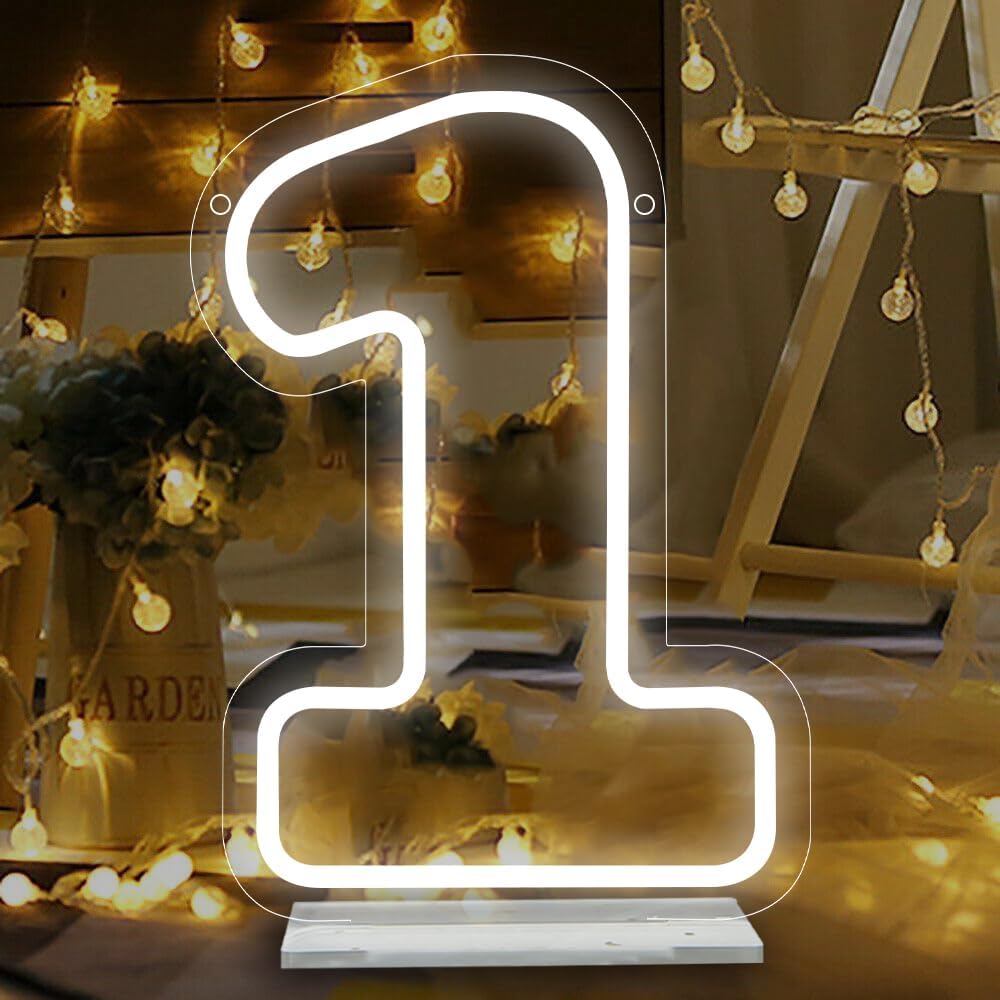 attneon Number 1 Neon Sign,Led Light Up One Numbers Neon Lights,Number ...