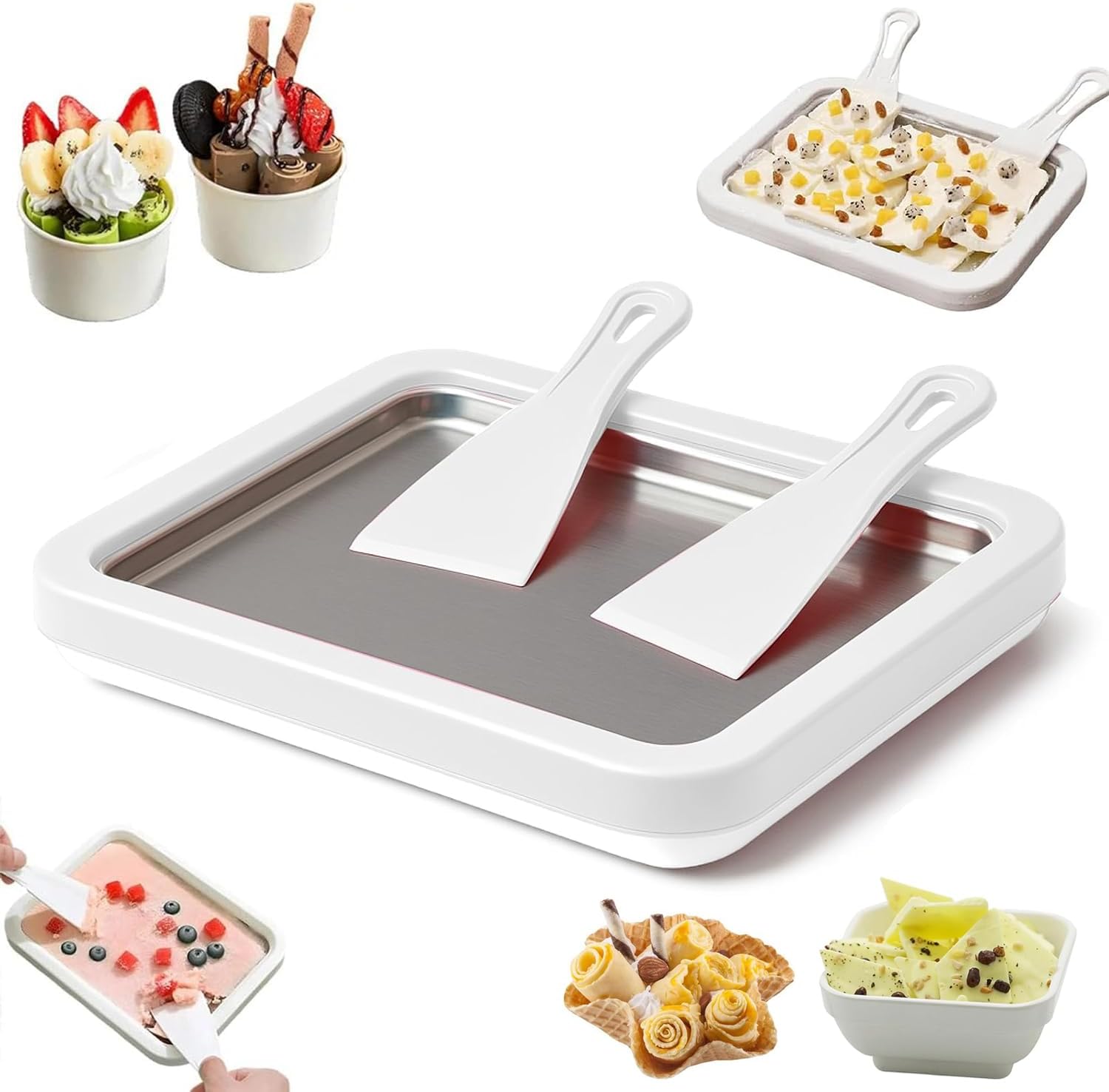 Ice Cream Roll Maker,Homemade DIY Ice Cream Roller Pan with 2 Scrapers ...